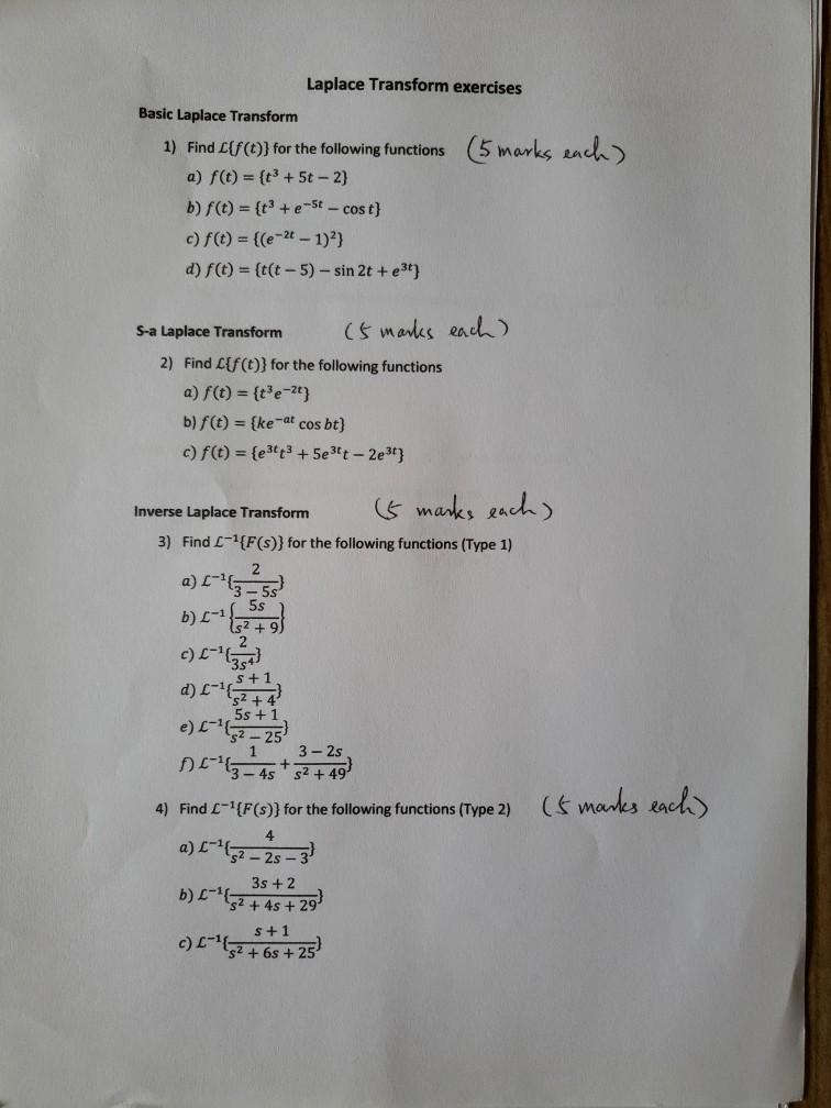 Solved Laplace Transform exercises Basic Laplace Transform | Chegg.com