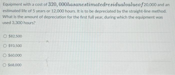 Solved Equipment with a cost of 320,000 | Chegg.com