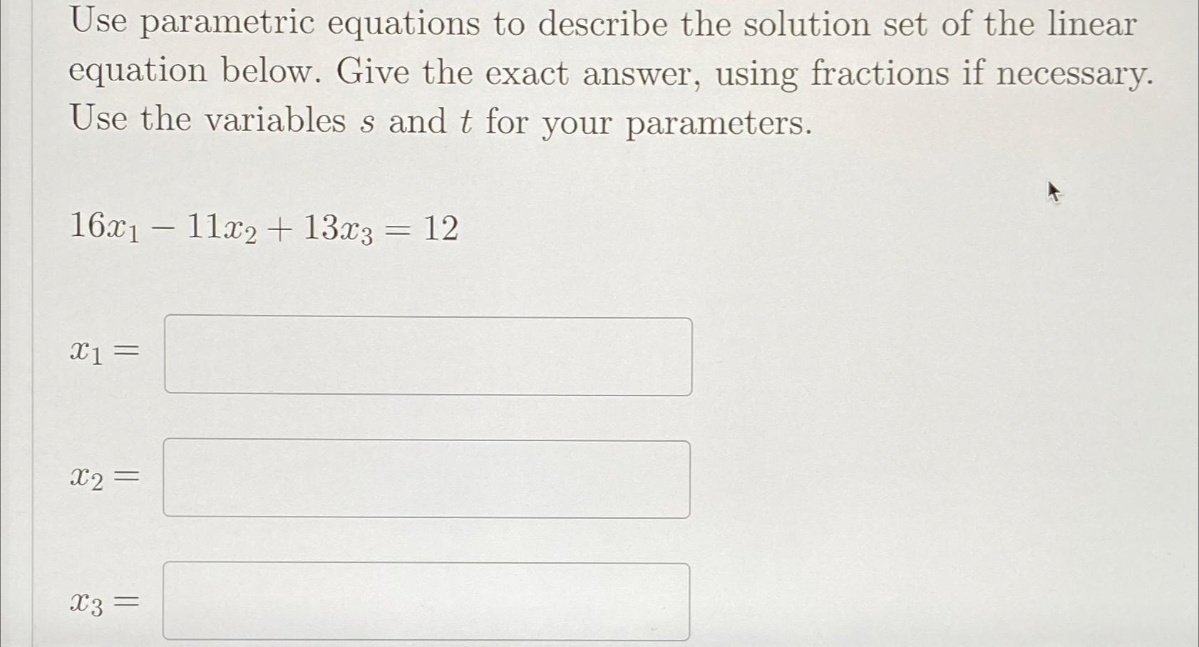 Solved Use parametric equations to describe the solution set | Chegg.com