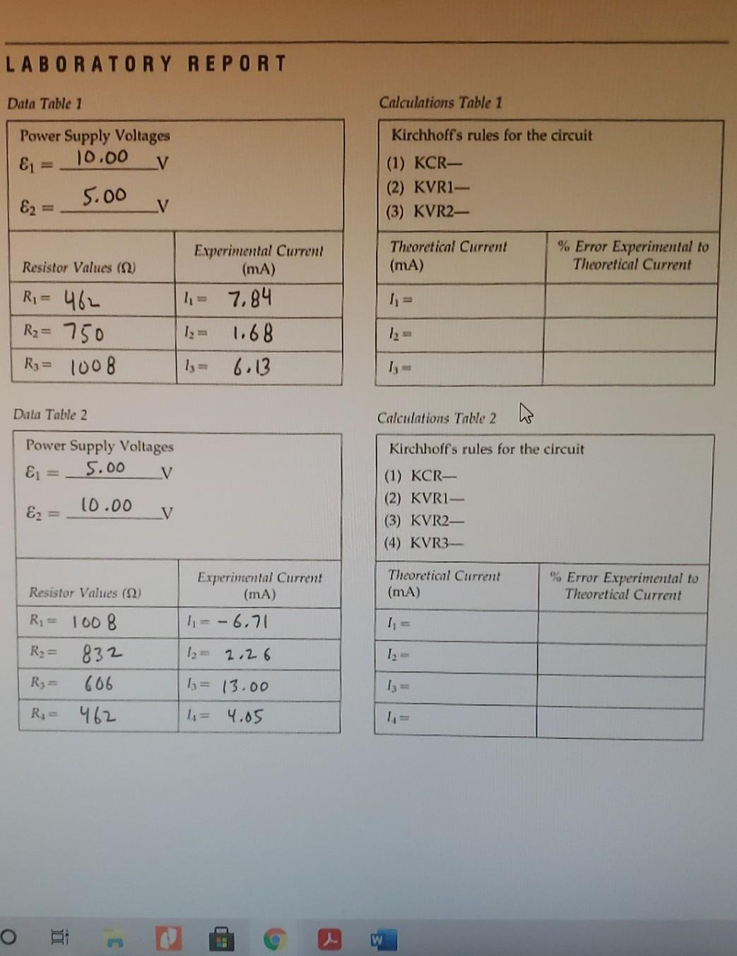Solved LABORATORY REPORT Data Table 1 Calculations Table 1 | Chegg.com