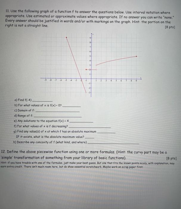 Solved 12. Define the above piecewise function using one or | Chegg.com