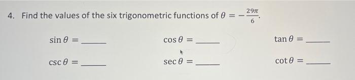 Solved 291 4. Find the values of the six trigonometric | Chegg.com
