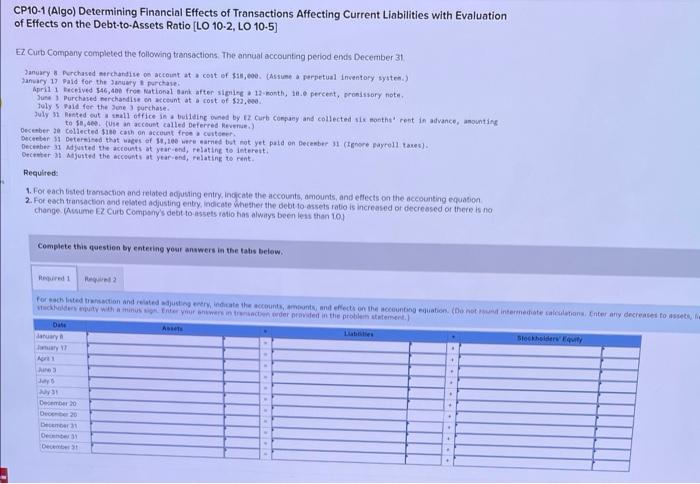 CP10-1 (Algo) Determining Financial Effects of | Chegg.com