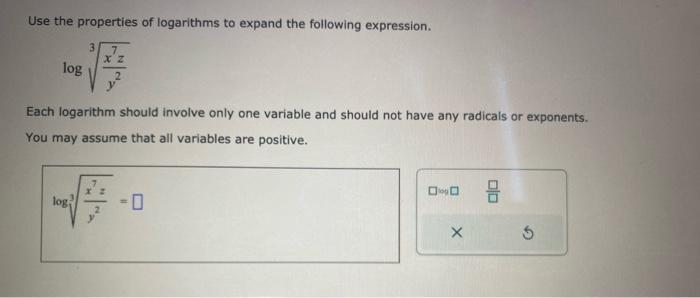Solved Use the properties of logarithms to expand the | Chegg.com