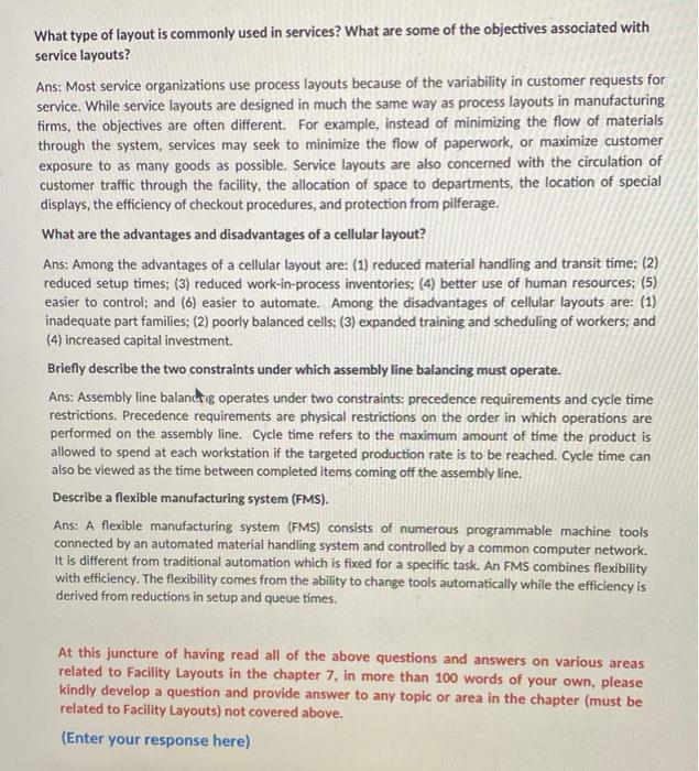 Solved What type of layout is commonly used in services? | Chegg.com