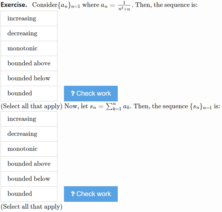 Solved Exercise. Consider {an}n=1 ﻿where an=1n2+n. ﻿Then, | Chegg.com
