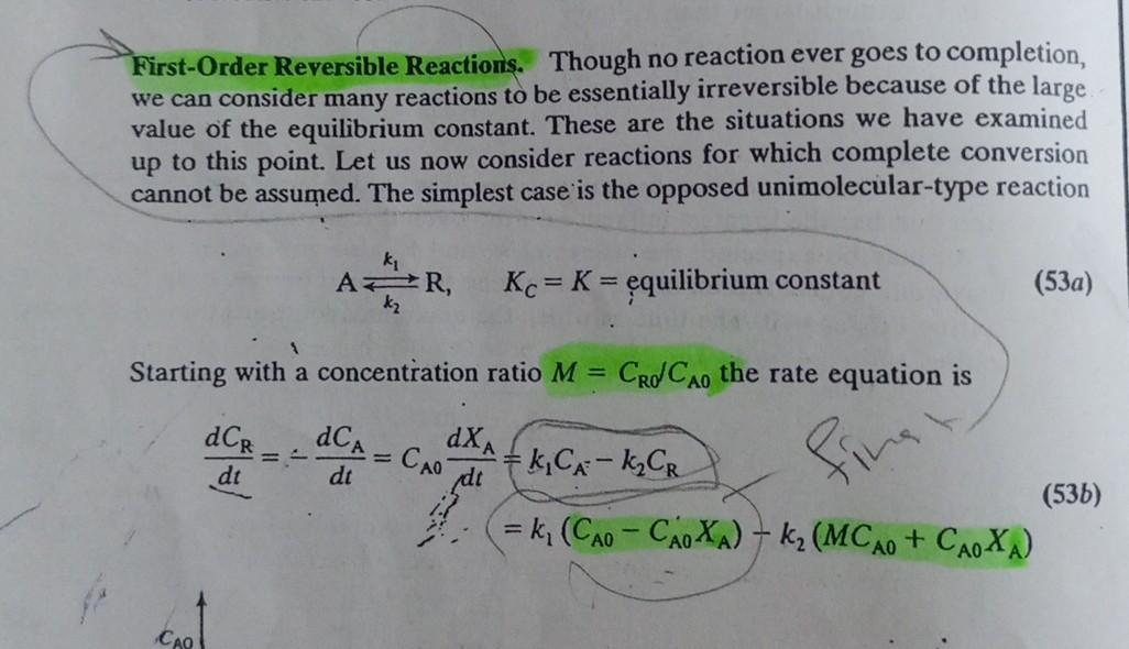 Solved First-Order Reversible Reactions. Though no reaction | Chegg.com