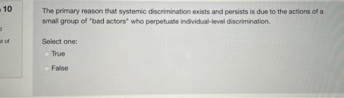Solved The primary reason that systemic discrimination | Chegg.com