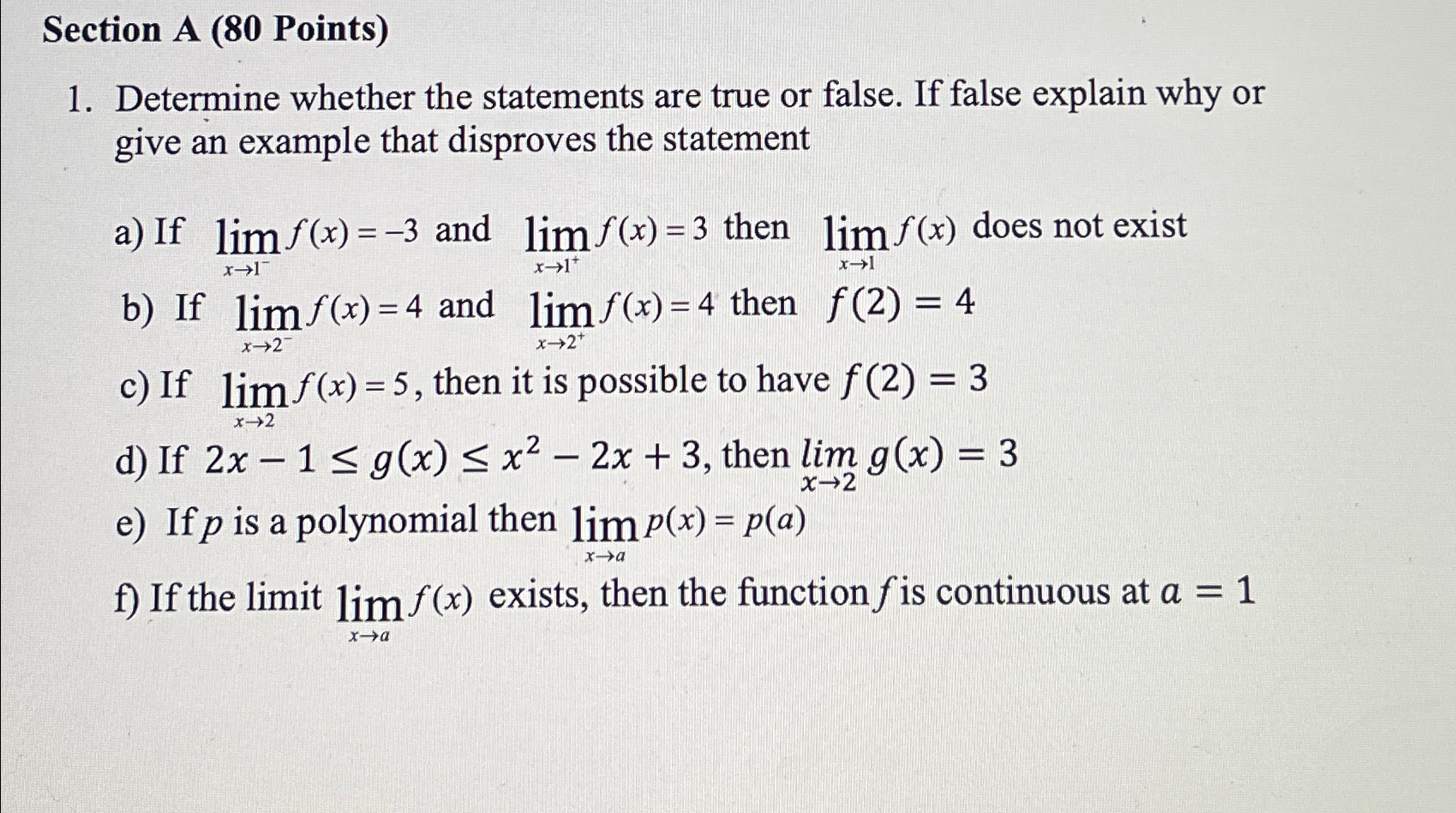 Solved Section A (80 ﻿Points)Determine whether the | Chegg.com