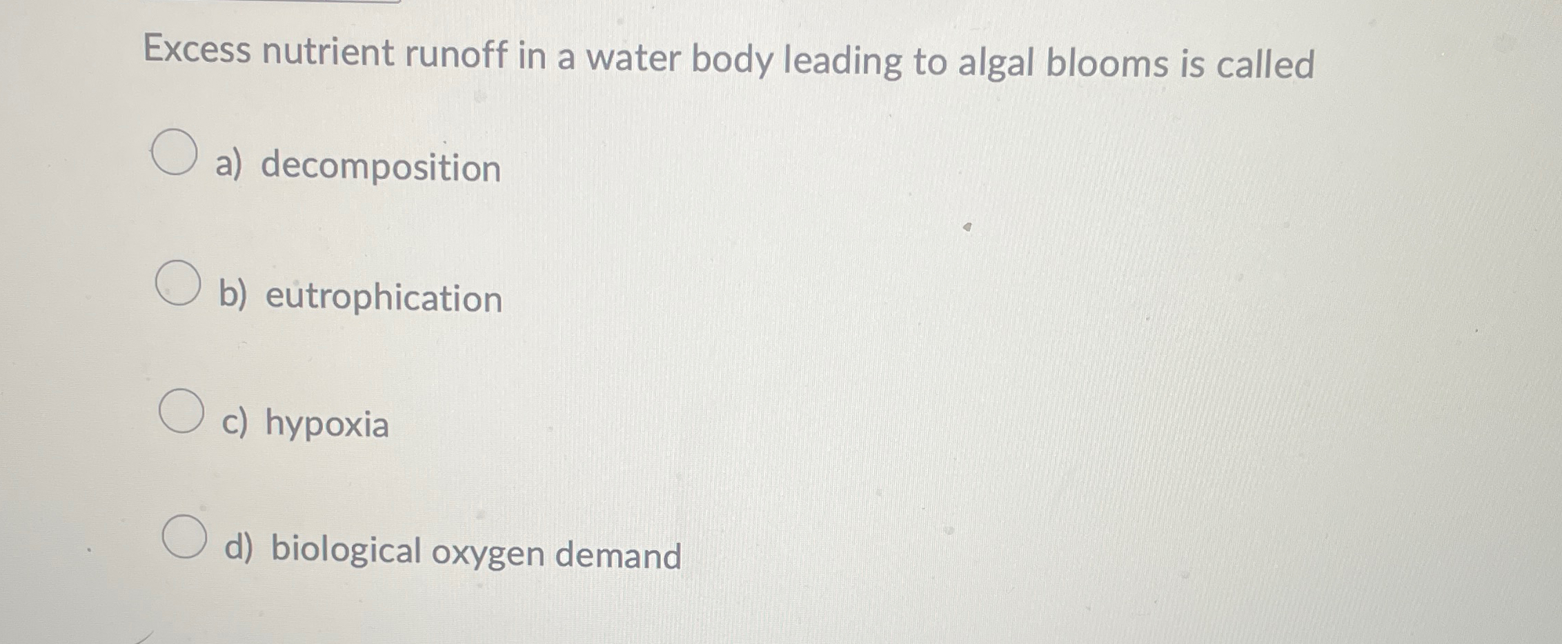 Solved Excess nutrient runoff in a water body leading to | Chegg.com