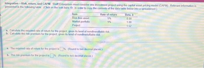 Solved Integrative - Risk, return, and CAPM Wolf Enterprises | Chegg.com
