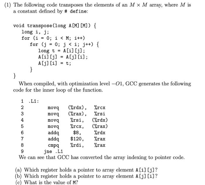 Solved (1) The following code transposes the elements of an | Chegg.com