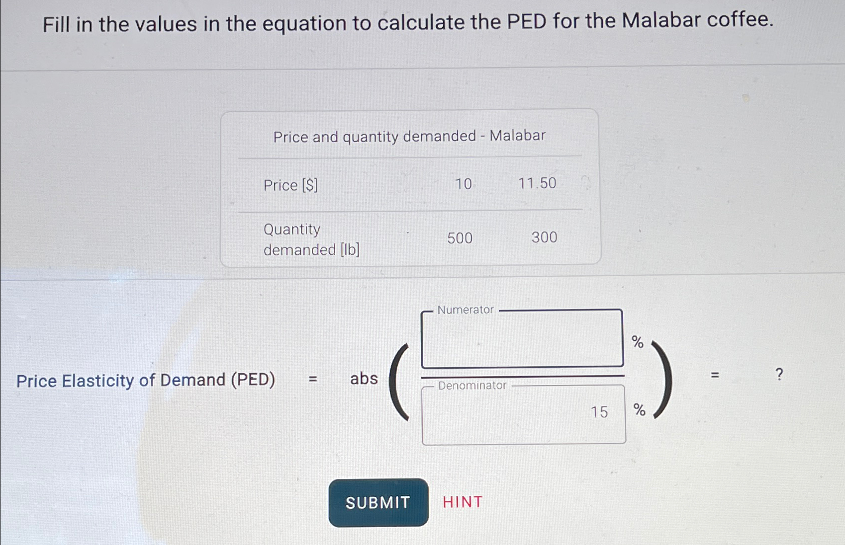 Solved Fill in the values in the equation to calculate the | Chegg.com