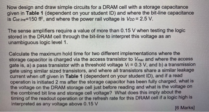 Now design and draw simple circuits for a DRAM cell | Chegg.com