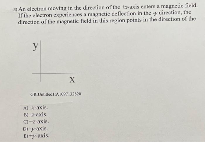 Solved 3) An electron moving in the direction of the +x-axis | Chegg.com