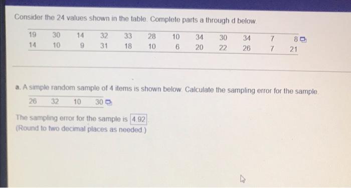 Solved Consider the 24 values shown in the table. Complete | Chegg.com