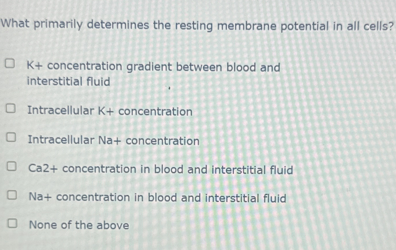Solved What primarily determines the resting membrane | Chegg.com