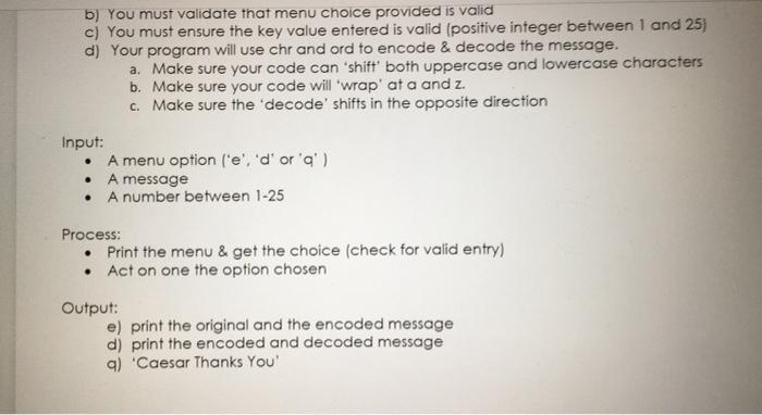 Solved Caesar Cipher Concepts: • Input/Output, data | Chegg.com