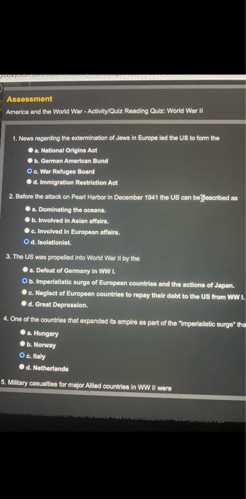 Solved Assessment America and the World War - ActivityQuiz | Chegg.com
