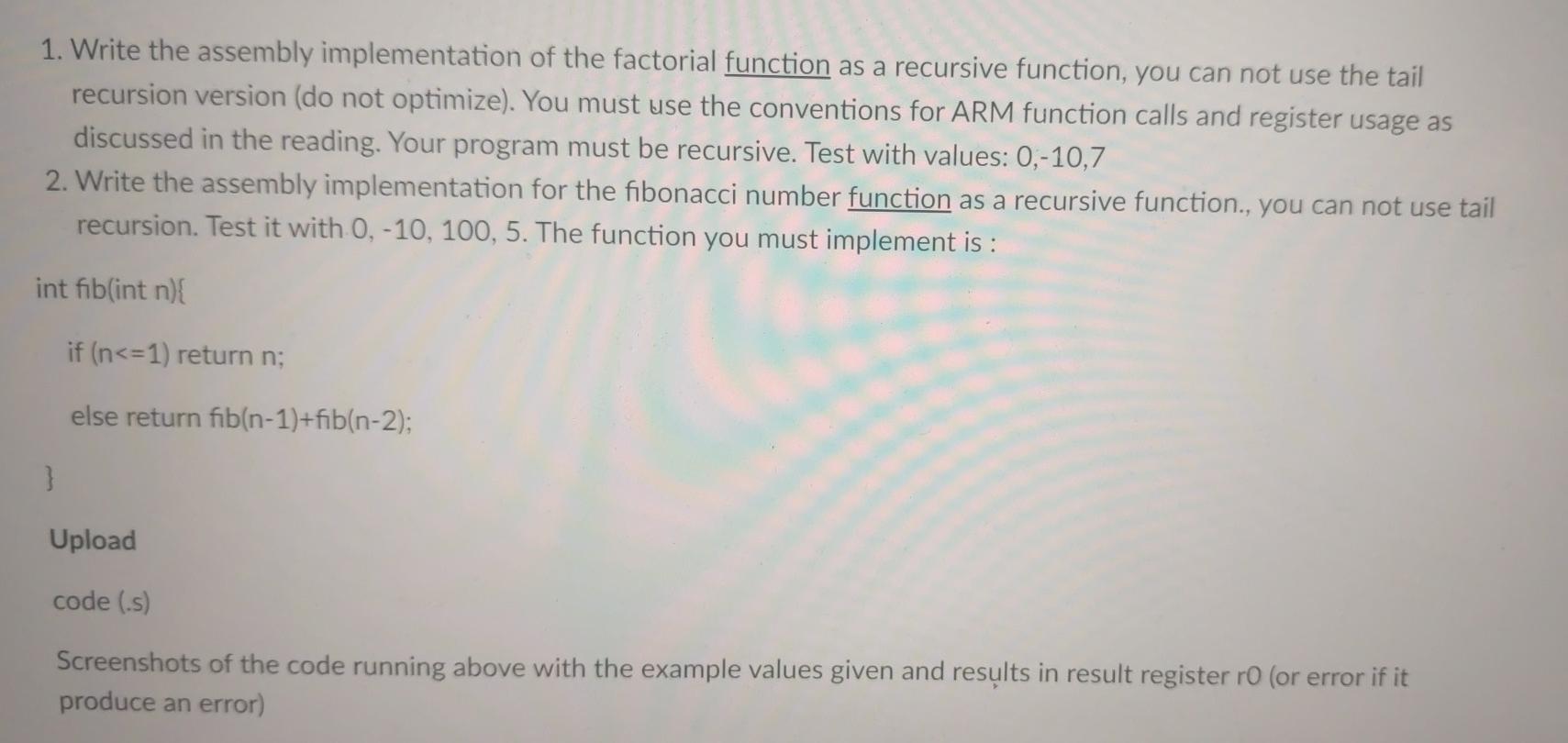 1. Write the assembly implementation of the factorial | Chegg.com