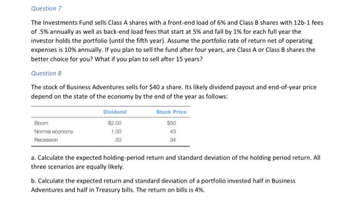 Solved The Investments Fund sells Class A shares with a | Chegg.com