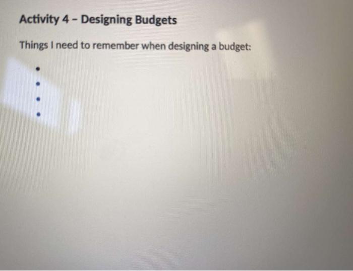 Solved Activity 4 - Designing Budgets - Things I need to | Chegg.com