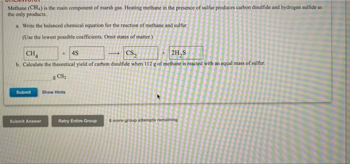 Solved Methane (CH) is the main component of marsh gas. | Chegg.com