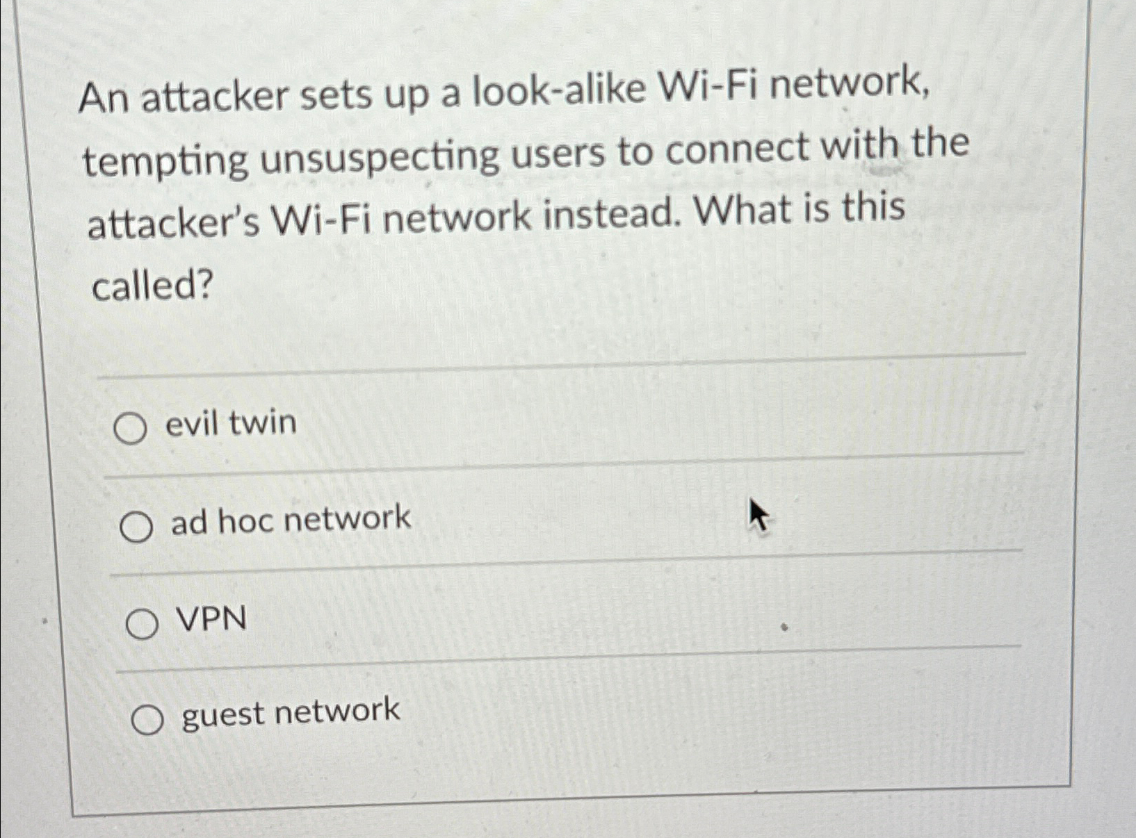 Solved An attacker sets up a look-alike Wi-Fi network, | Chegg.com