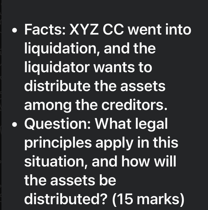 Solved Facts: XYZ CC went into liquidation, and the | Chegg.com