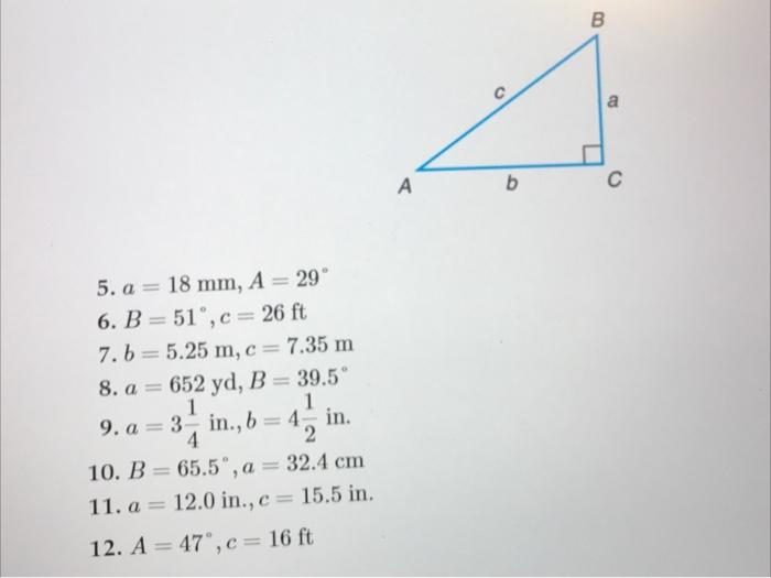 Solved solve right triangle ABC for all missing parts. | Chegg.com