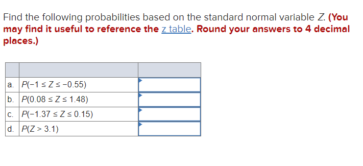 Solved Find the following probabilities based on the | Chegg.com
