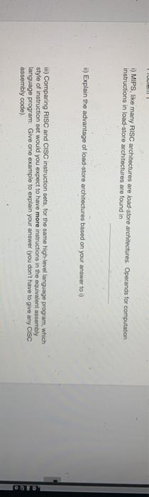 Solved IUL BU i) MIPS, like many RISC architectures are | Chegg.com