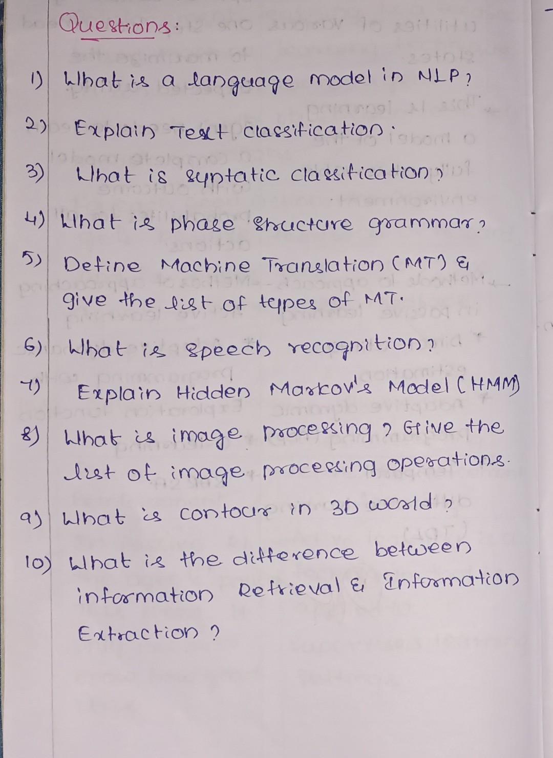Solved Questions: 1) What is a language model in NLP? 2) | Chegg.com