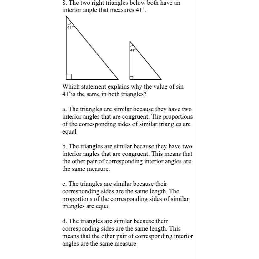 Solved The two right triangles below both have an interior | Chegg.com
