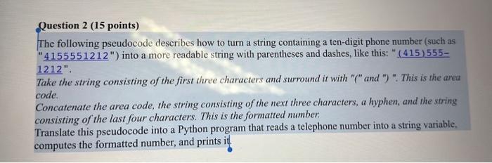 Solved Question 2 (15 points) The following pseudocode | Chegg.com