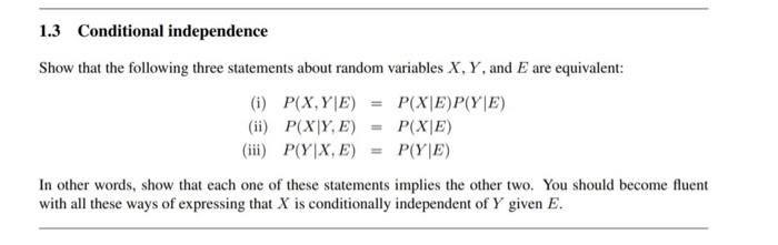 Solved 1.3 Conditional independence Show that the following | Chegg.com