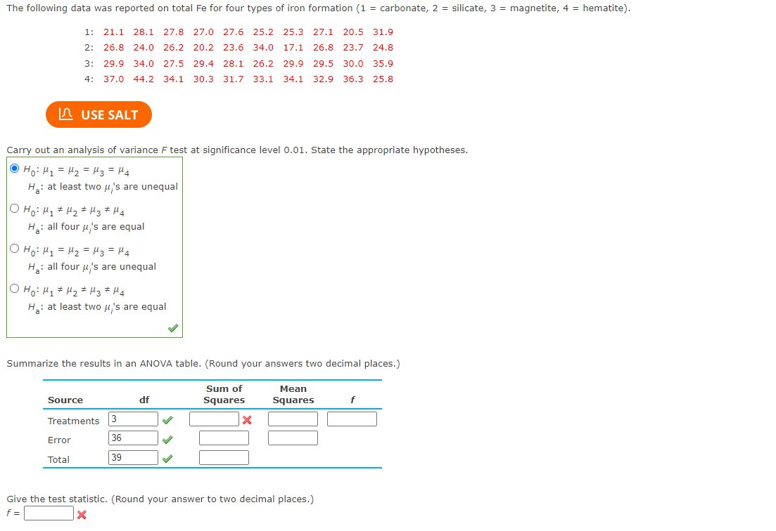 [Solved]: The following data was reported on total Fe for f