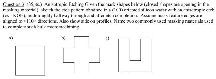 Solved Question 3: (35pts.) Anisotropic Etching Given the | Chegg.com