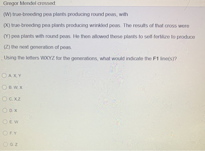 Solved Gregor Mendel crossed: (W) true-breeding pea plants | Chegg.com
