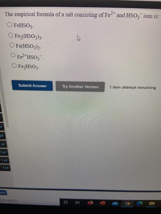 Solved The empirical formula of a salt consisting of Fe2+ | Chegg.com