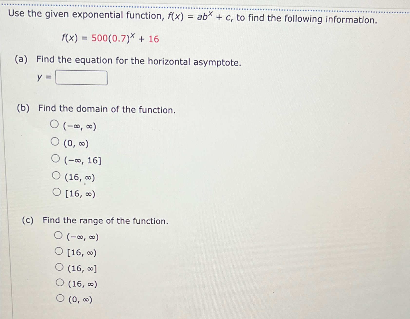 Solved Use the given exponential function, f(x)=abx+c, ﻿to | Chegg.com