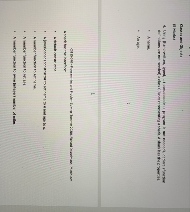 Solved Classes and Objects (5 Marks) 4. Using (hand-written, | Chegg.com