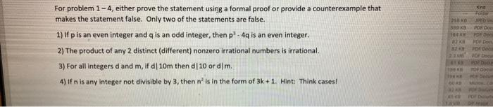 Solved For problem 1−4, either prove the statement using a | Chegg.com