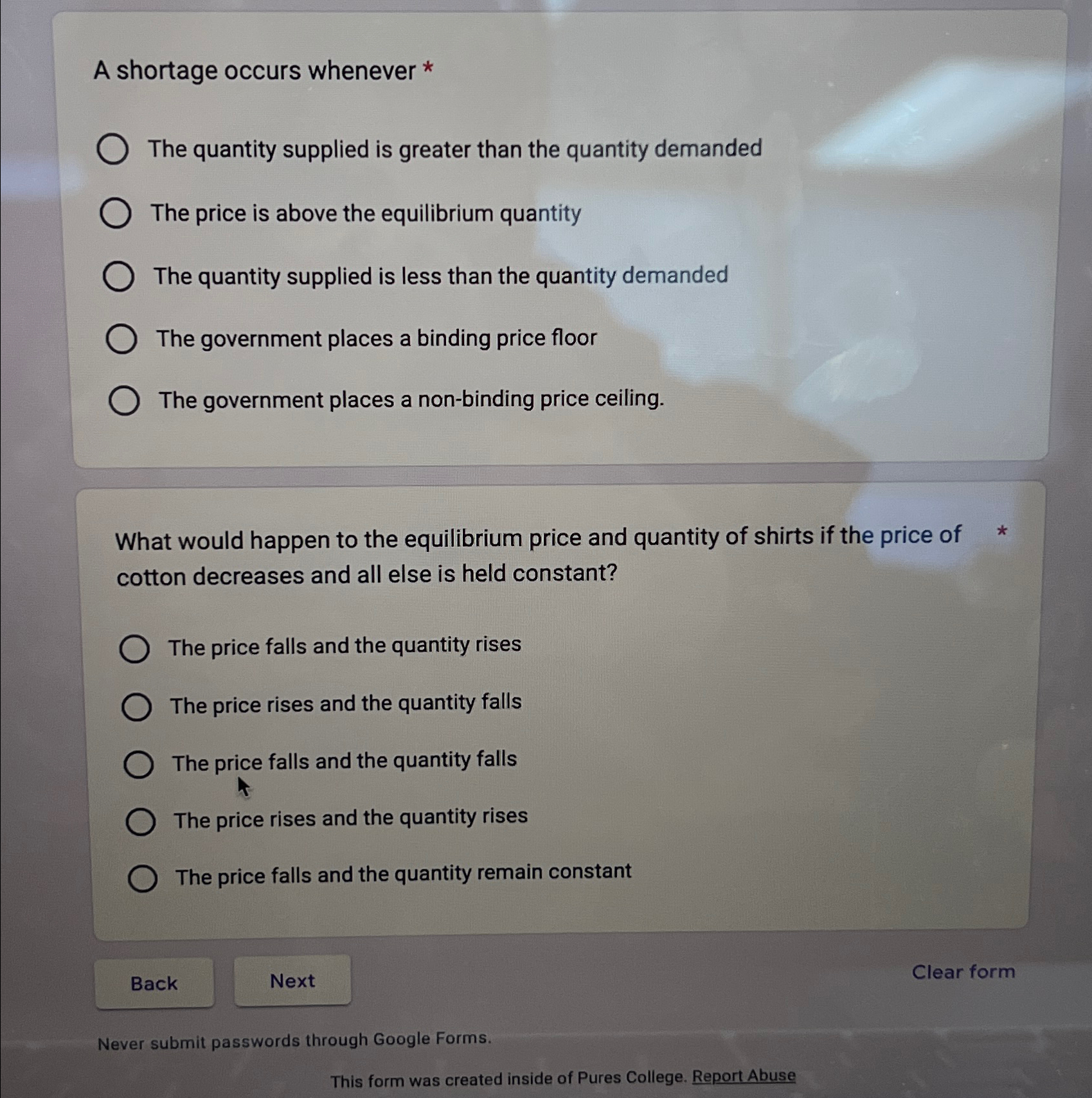 Solved A shortage occurs whenever *The quantity supplied is | Chegg.com