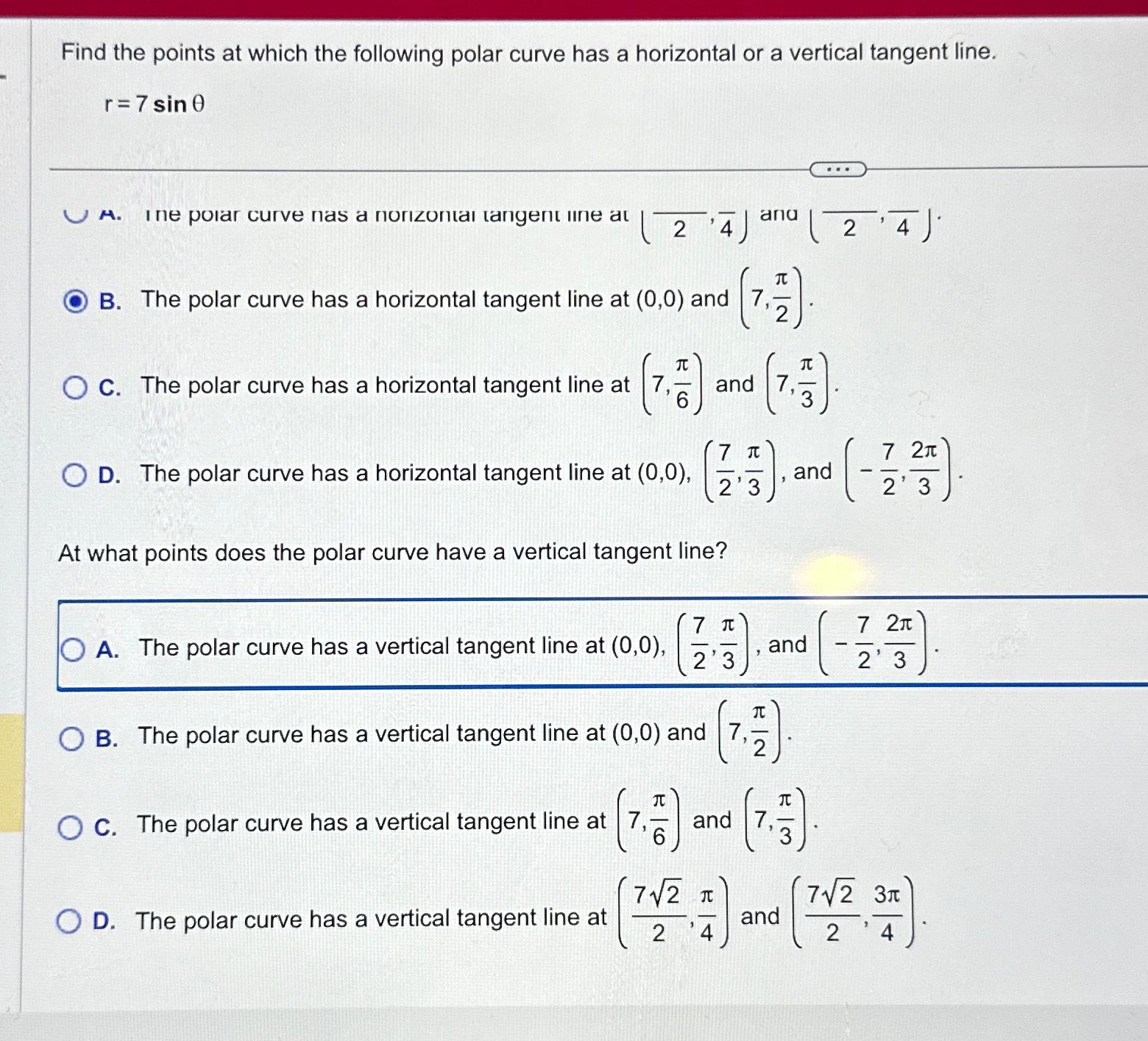 Solved Find the points at which the following polar curve | Chegg.com