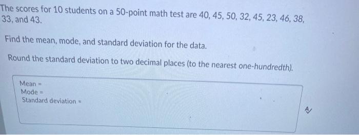 Solved The scores for 10 students on a 50-point math test | Chegg.com