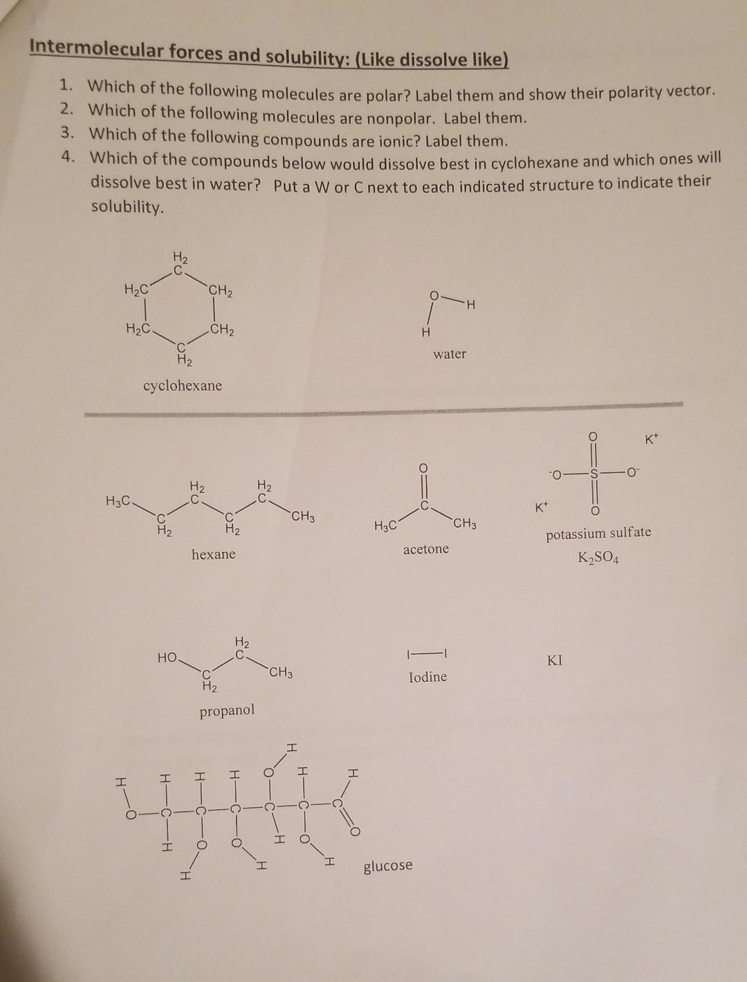 Solved Intermolecular forces and solubility: (Like dissolve | Chegg.com