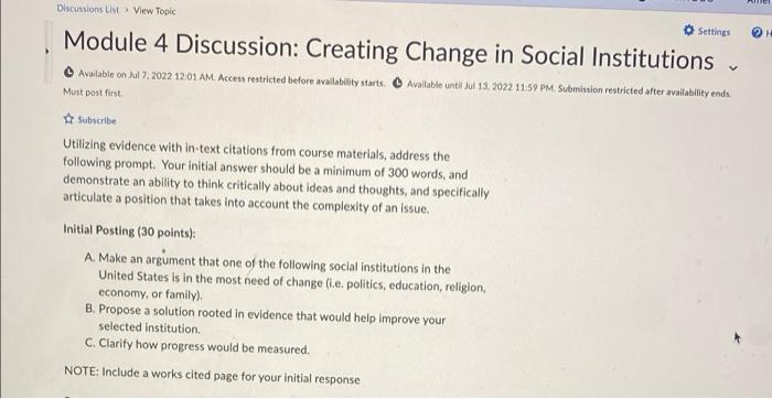 Discussions List View Topic Module 4 Discussion: | Chegg.com