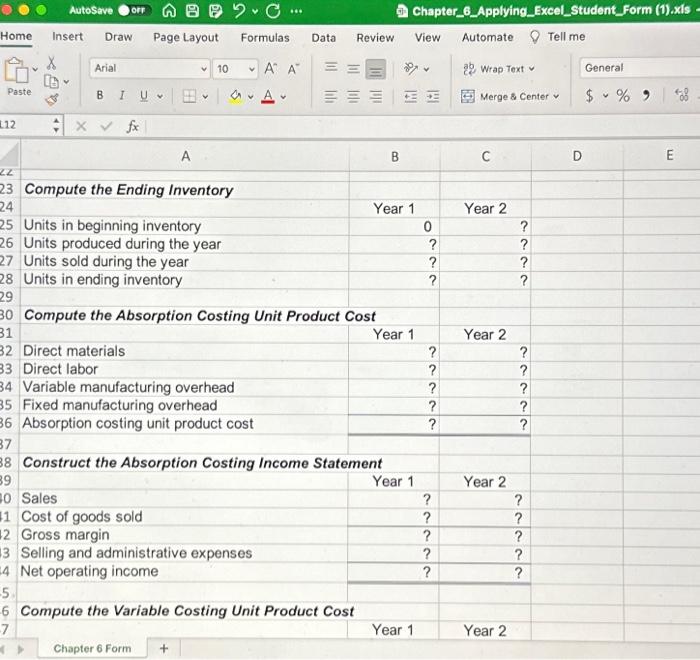 Required information Chapter 6: Applying Excel (Algo) | Chegg.com