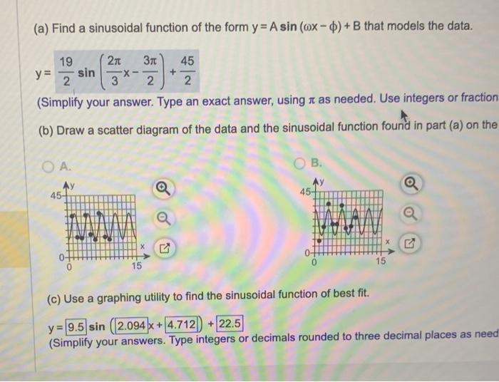 Solved (a) Find a sinusoidal function of the form | Chegg.com